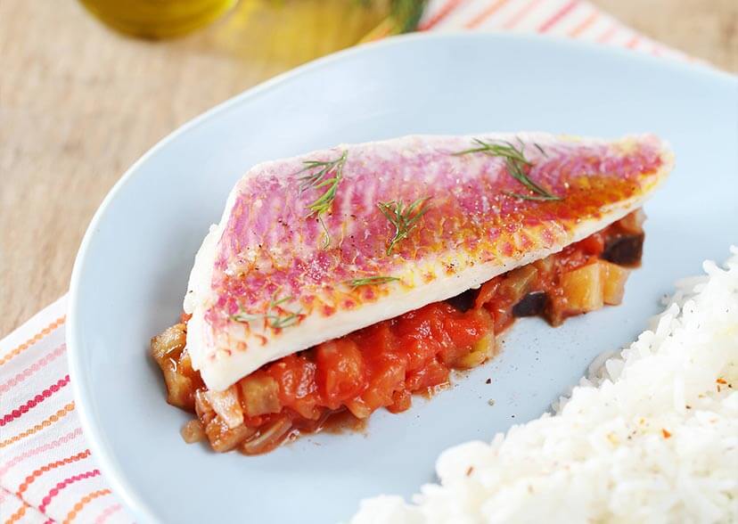 Recette Filet de rouget sur lit de petits légumes au Tomacouli - Panzani