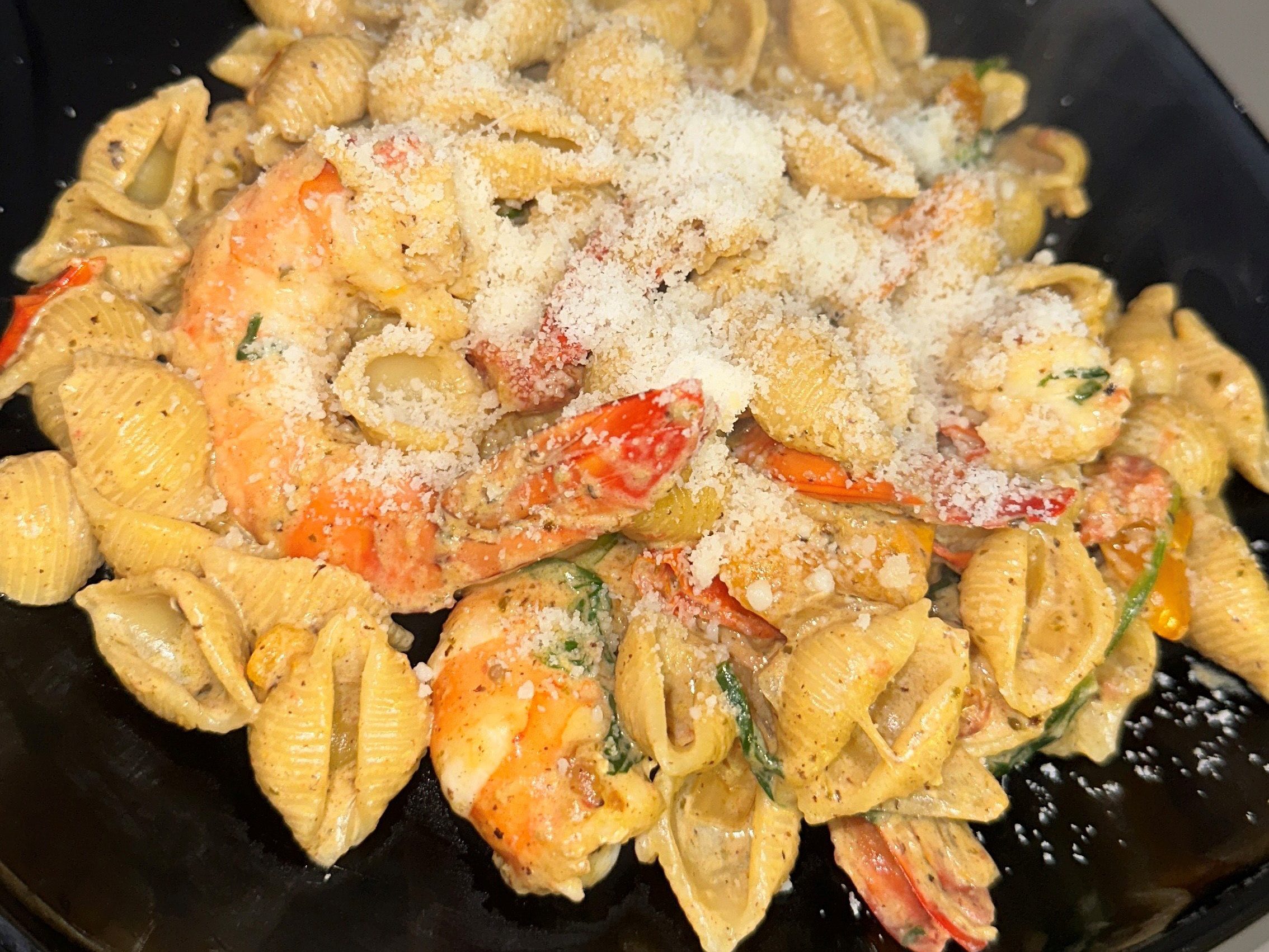 Recette pâtes - Pâtes coquillage crevettes et épinards - Panzani